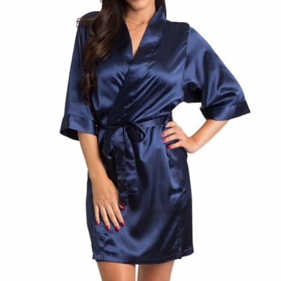 Pretty Robes | Intimates & Sleepwear | Nwot Dark Blue Satin Bridal Robe ...